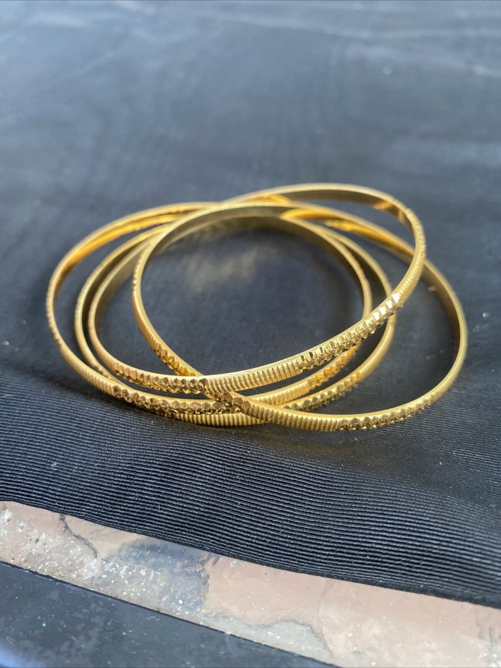 18k On4K Y Plain Gold Stack cartier Bracelet stackable Real 916 SET 4 ...