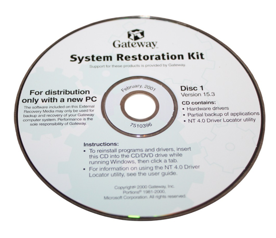 Gateway System Restoration Kit Version 3 CD DVD Complete 3 Disk Restore ...