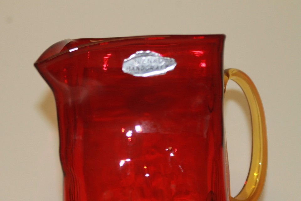Blenko Glass Pitcher Design 7911S - Barnwood Series - in Rare Tangerine ...