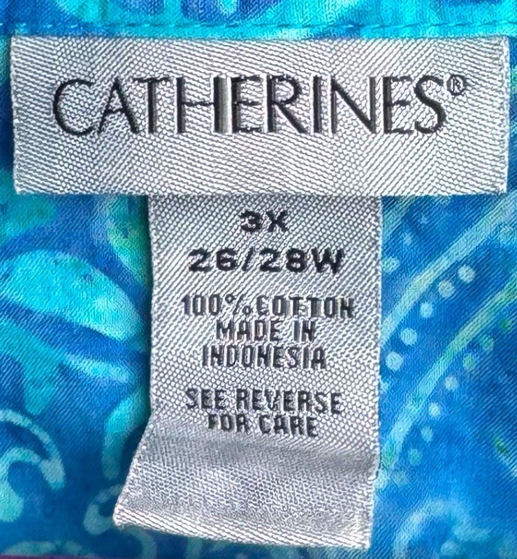 Catherines 3X Classy Blue Floral Blouse Button down 3/4 Cuff Sleeves | eBay