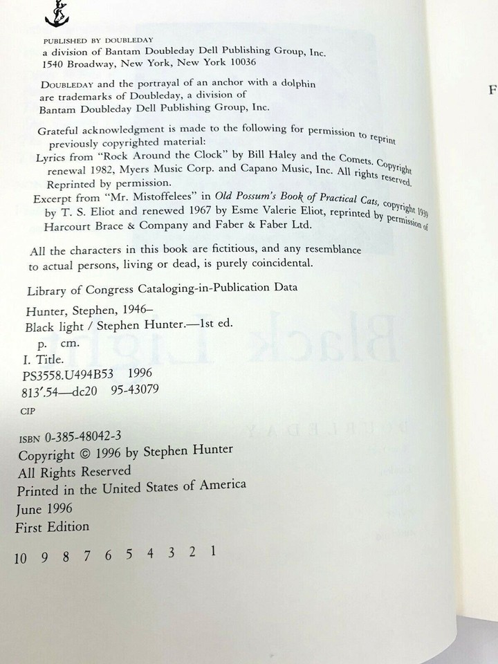 Black Light - First Edition Signed by Stephen Hunter Hardcover Dust ...