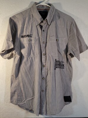 Genuine Harley Davidson Men's Size Large Grey Striped Button Down Snaps ...