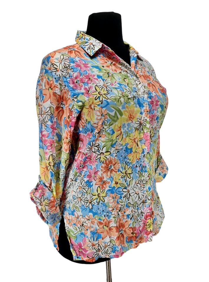 KORET FRANCISCA Womens Button Up Long Sleeve Shirt Size L Floral Cotton ...