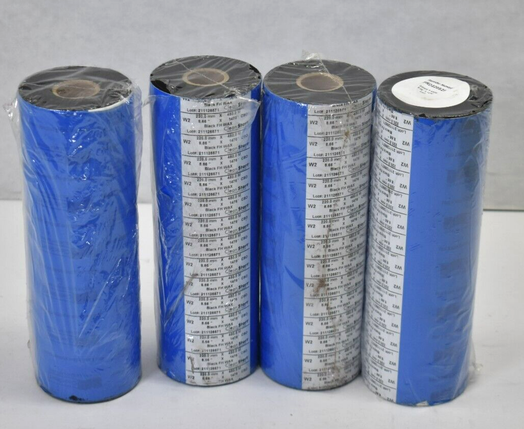 Lot of 4 Clean Start Black FH Resin Rolls 220mm x 450m Thermal 8.66" x ...