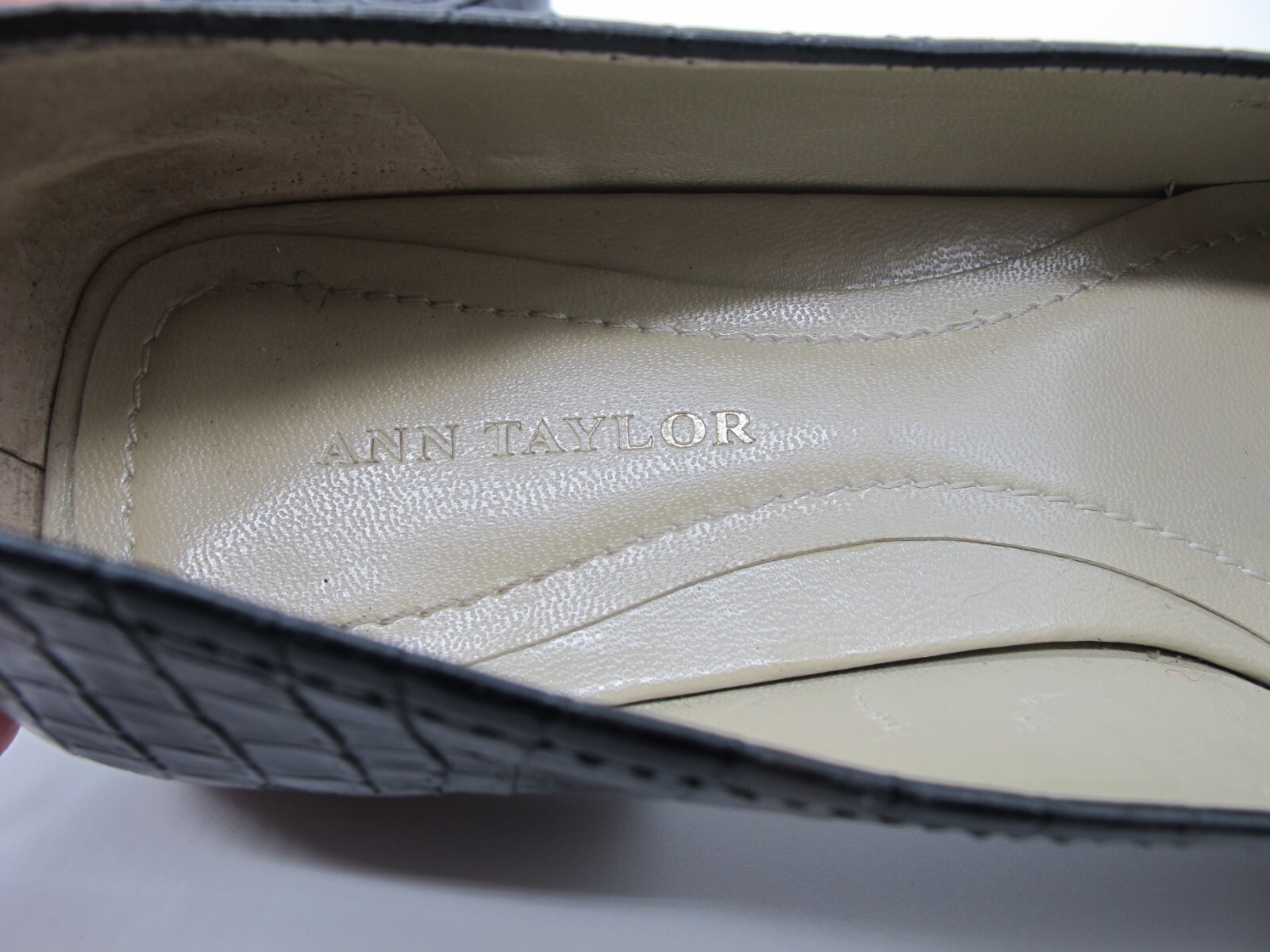 Ann Taylor Loafer Shoes 7.5 Croc Animal Print Black Leather Low 3/4 ...