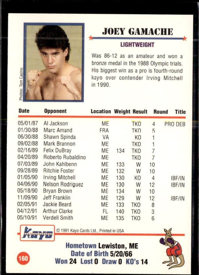 1991 Kayo Boxing Joey Gamache #160 NM/MT | eBay