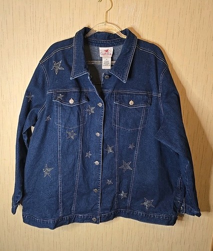 The Quacker Factory Denim Jean Jacket Star Embellishment Rhinestones ...