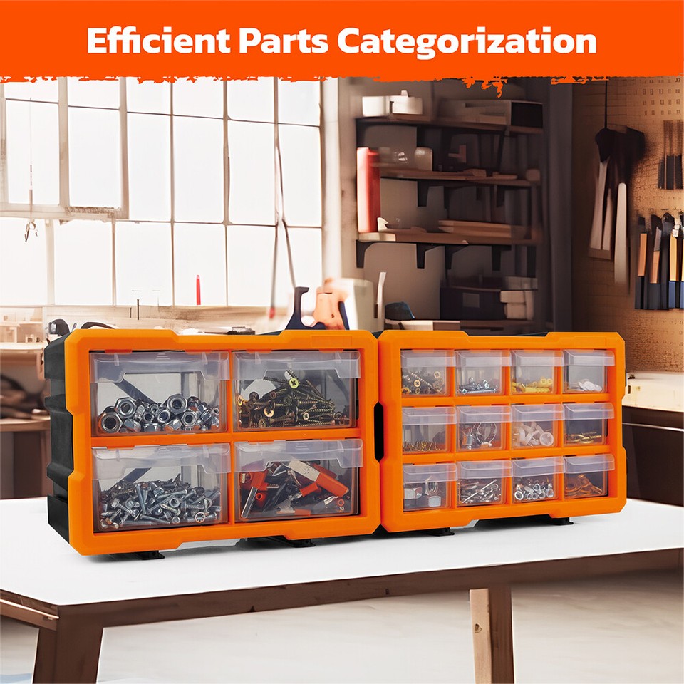 16 Drawers Tool Storage Cabinet Parts Organiser Bin Divider Transparent ...