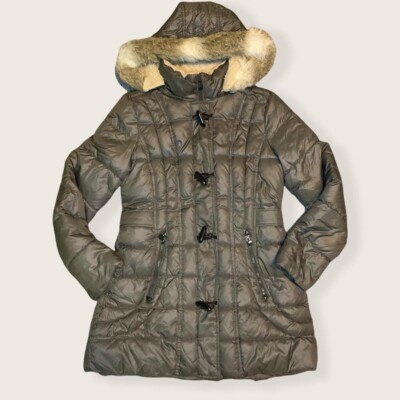 Laundry by Design Puffer Coat Jacket Gray Faux Fur Trim Removable Hood ...
