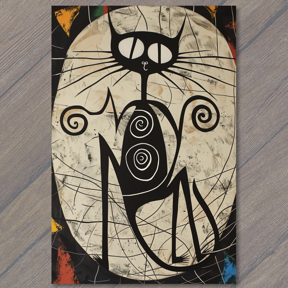 POSTCARD Cat Surreal Skeleton Black Cubist Abstract Art Spiral Eyes ...