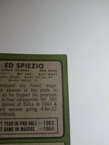 1971 Topps Baseball Card #6 Ed Spiezio San Diego Padres EX | eBay