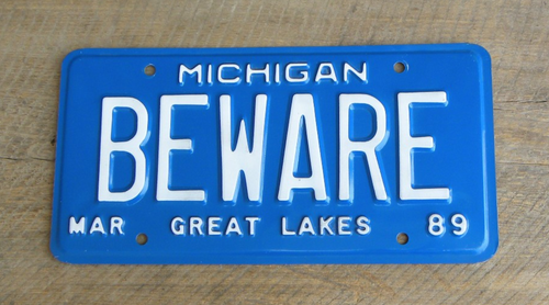 Michigan 'BEWARE' Vanity Personalized License Plate, Exp Mar 1989 | eBay