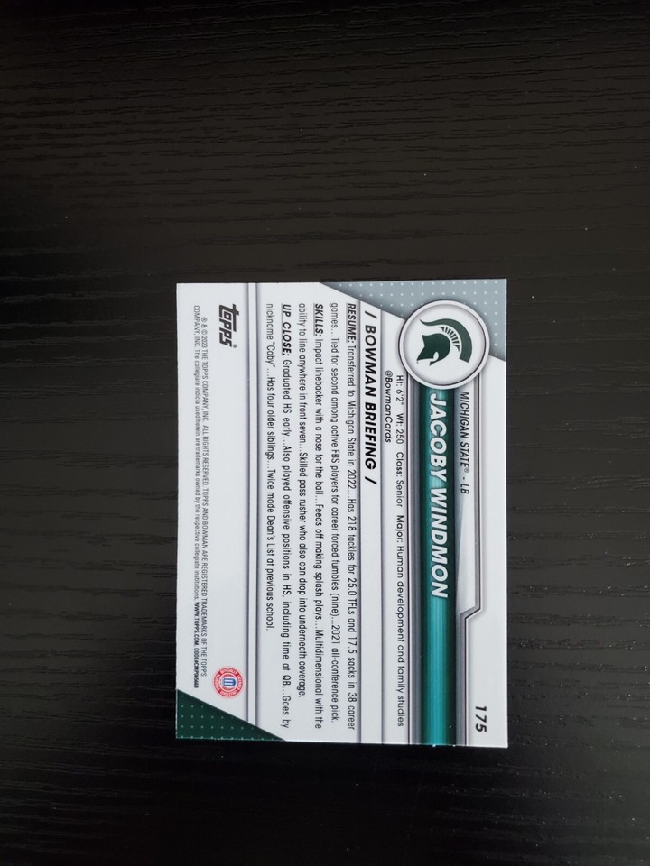 Jacoby Windmon - 2023 Bowman Chrome University Football 1st Bowman Card ...