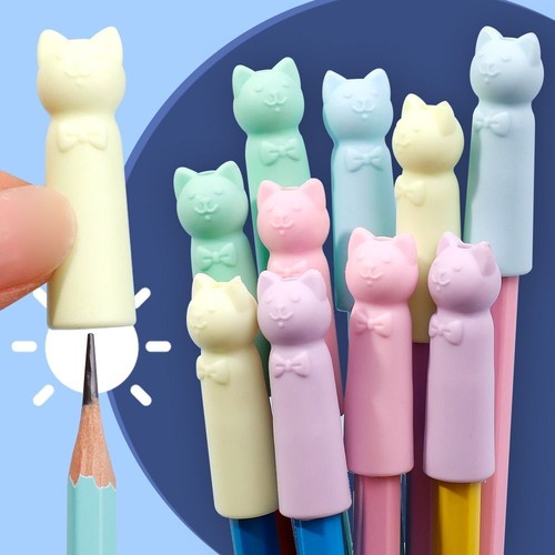 10PCS 2 in 1 Erasers Cat Shape Pencil Extender School Office Supplies ...