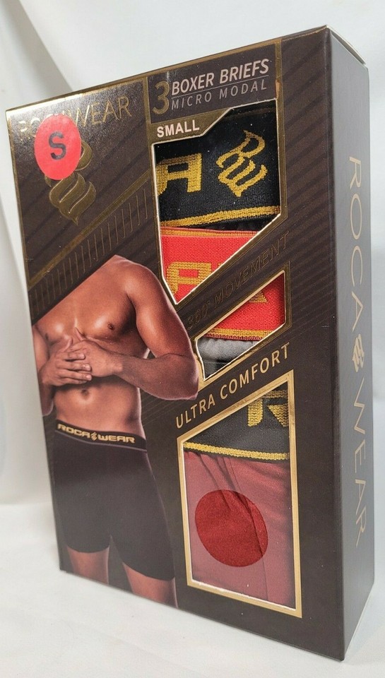 RocaWear 3 Micro Modal Boxer Briefs S Black Gray Red Ultra Comfort ...