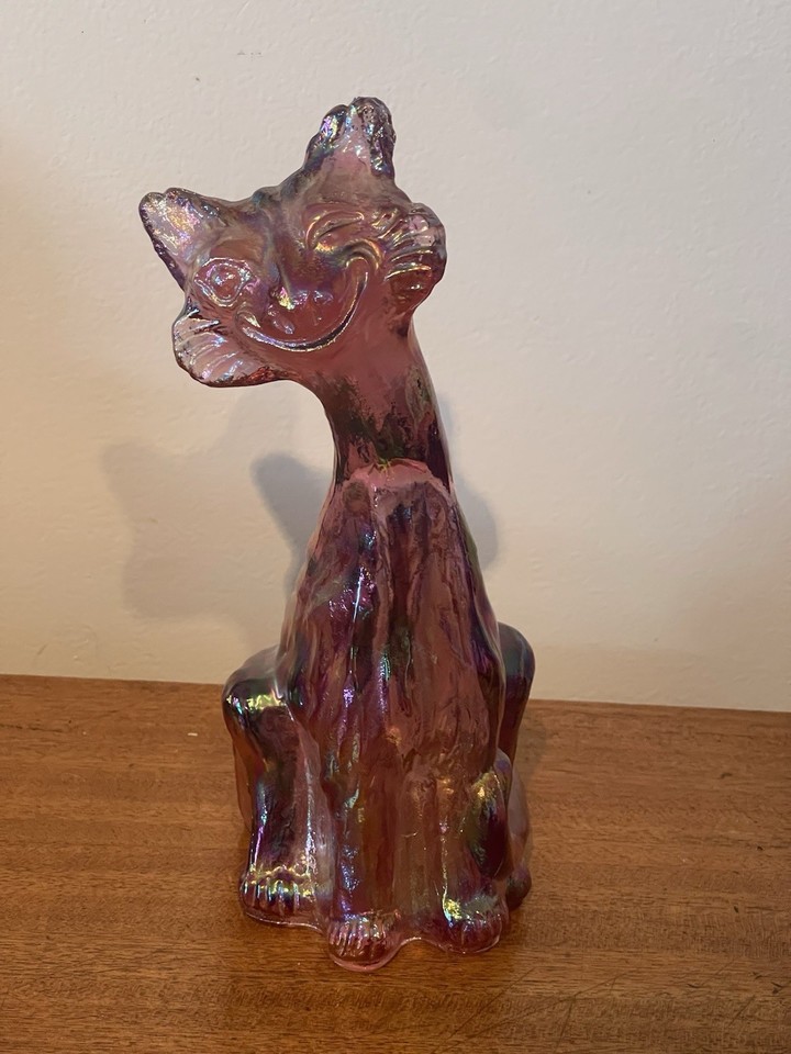 Fenton Vintage Art Glass Figurine 11" Winking Alley Cat Rose Vintage | eBay