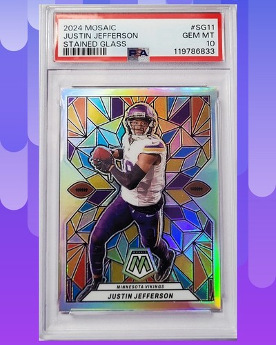 2024 Panini Mosaic Justin Jefferson Stained Glass PSA 10 SG11 Vikings ...
