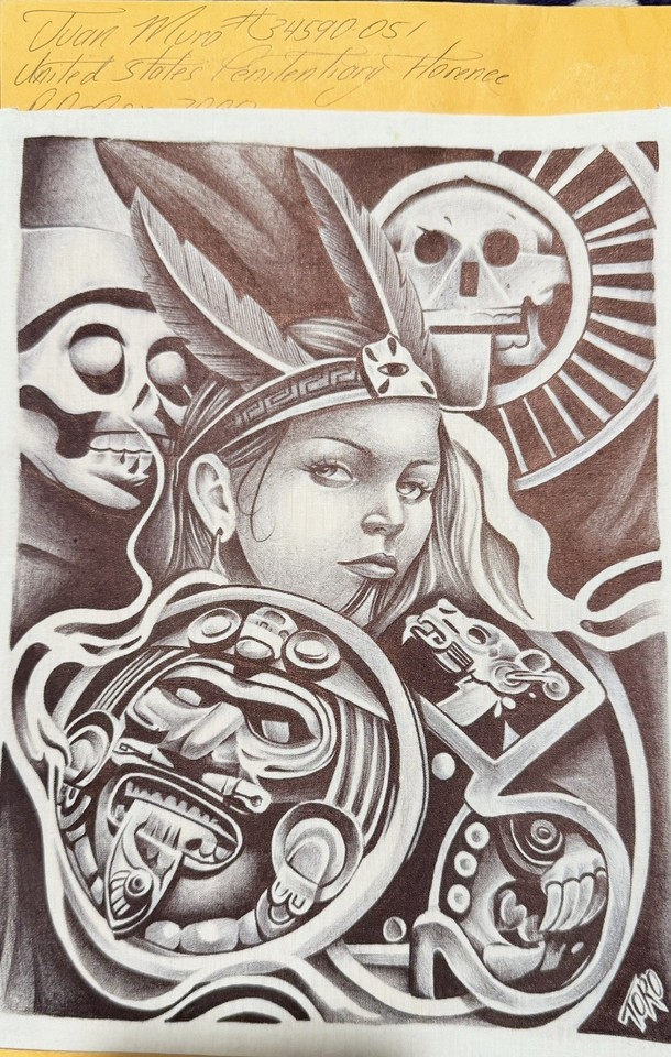 Prison Art On Cloth 11.5 X9 In Ink by Inmate/Tattoo Artist Toro Dj Toro ...