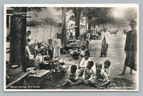 Kampong Road Street Vendors SOERABAJA Surabaya JAVA Antique RPPC Photo ~1930s | eBay