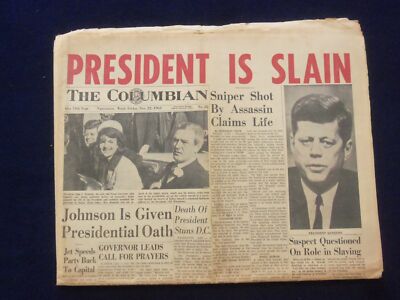 1963 NOV 22 THE COLUMBIAN NEWSPAPER - PRESIDENT IS SLAIN -VANCOUVER, WA ...