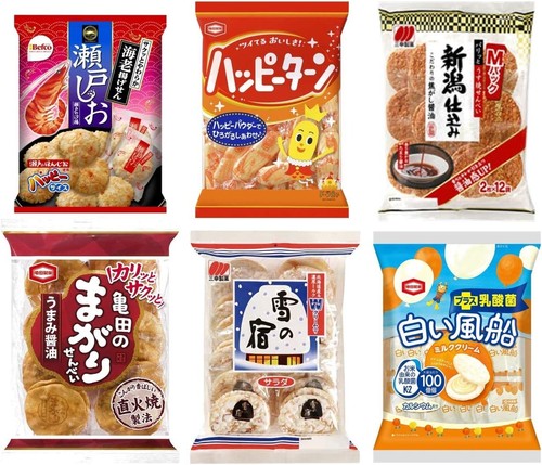 Japanese Rice Crackers Snack Assortment 6pcs Set Happy Turn Snow Salt ...