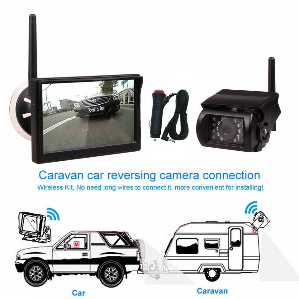 Wireless 5" Monitor Rear View Backup Camera Kit for Truck RVs Caravan ...