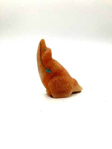 Lee Chavez Zuni Carved Coyote Figurine Turquoise Accents Fetish Signed ...
