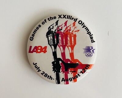 Vintage 1984 LA84 Los Angeles Olympics Torch Cello Pinback Button 2.25 ...