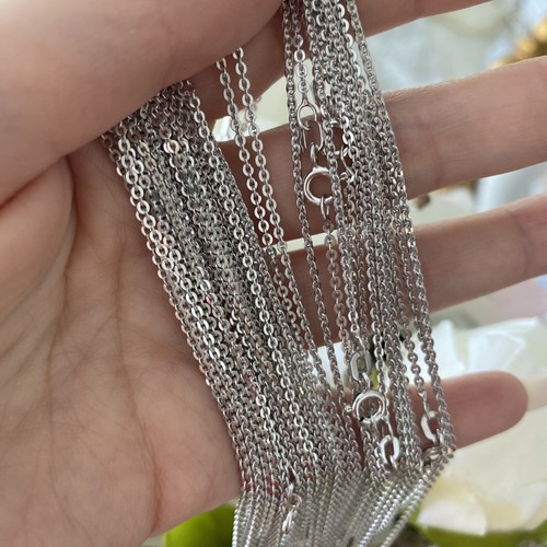 Solid 925 Silver Chain 1 mm 45 cm Rhodium Plated Anchor Chain Women Men ...