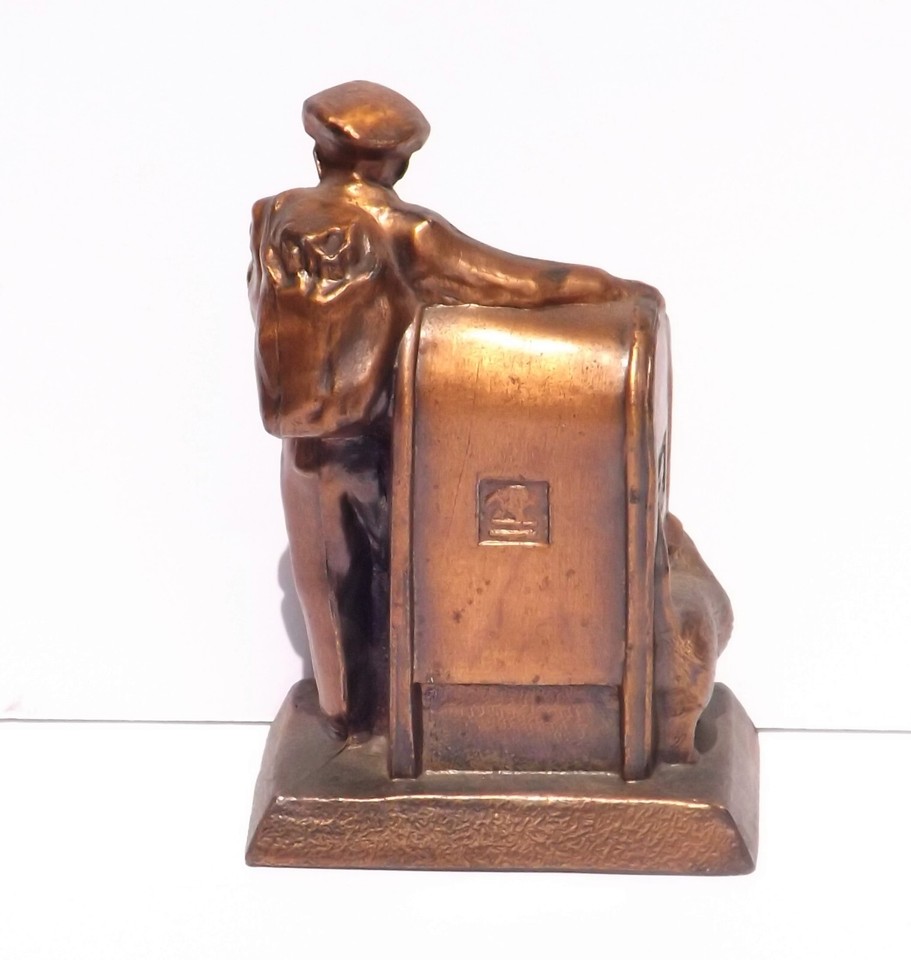 Vintage USPS Mailman Delivering The Mail Copper Tone Metal Coin Bank ...
