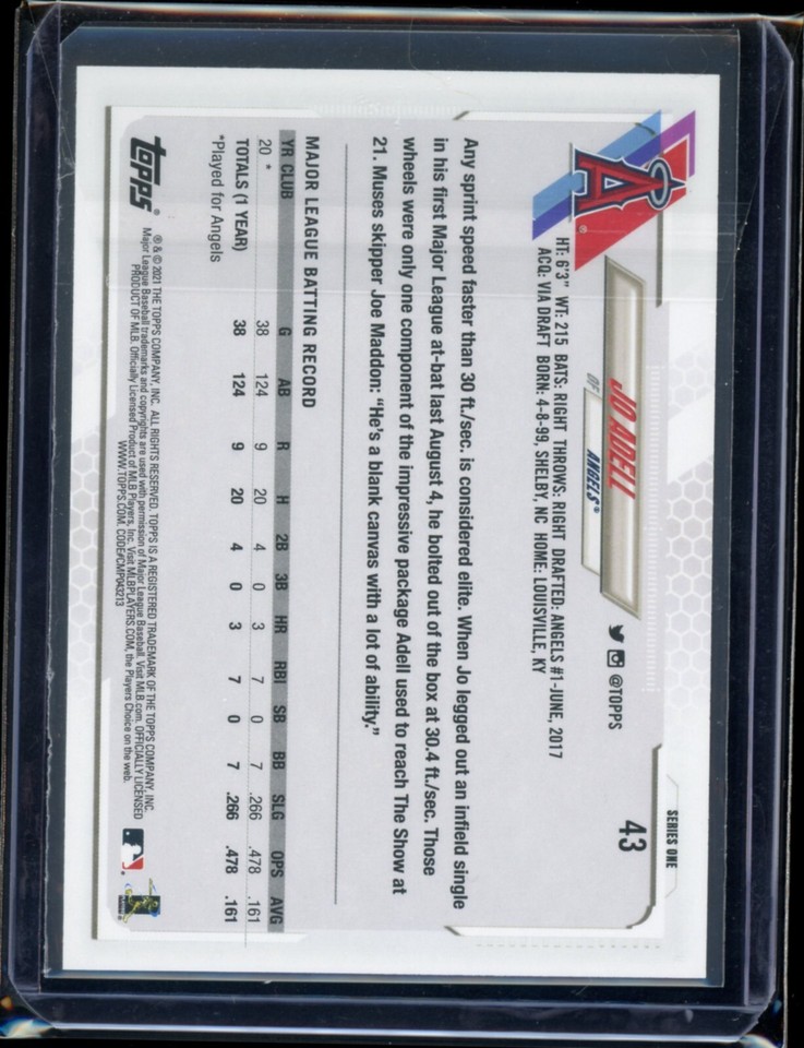 2021 Topps #43 Jo Adell RC Rookie Card Los Angeles Angels MINT and PACK ...