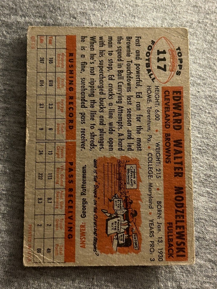 1956 Topps #117 ED MODZELEWSKI Browns R130 | eBay