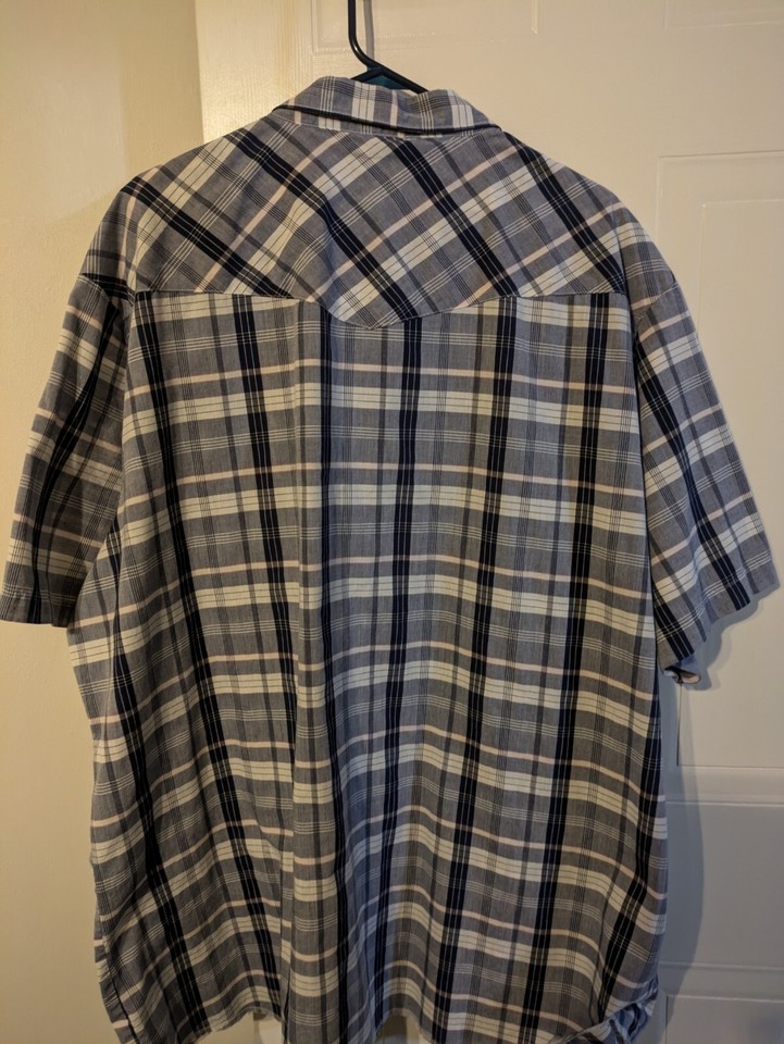 Vtg Wrangler Western Shirt Blue Plaid Pearl Snap Buttons Men's Size 3XT ...