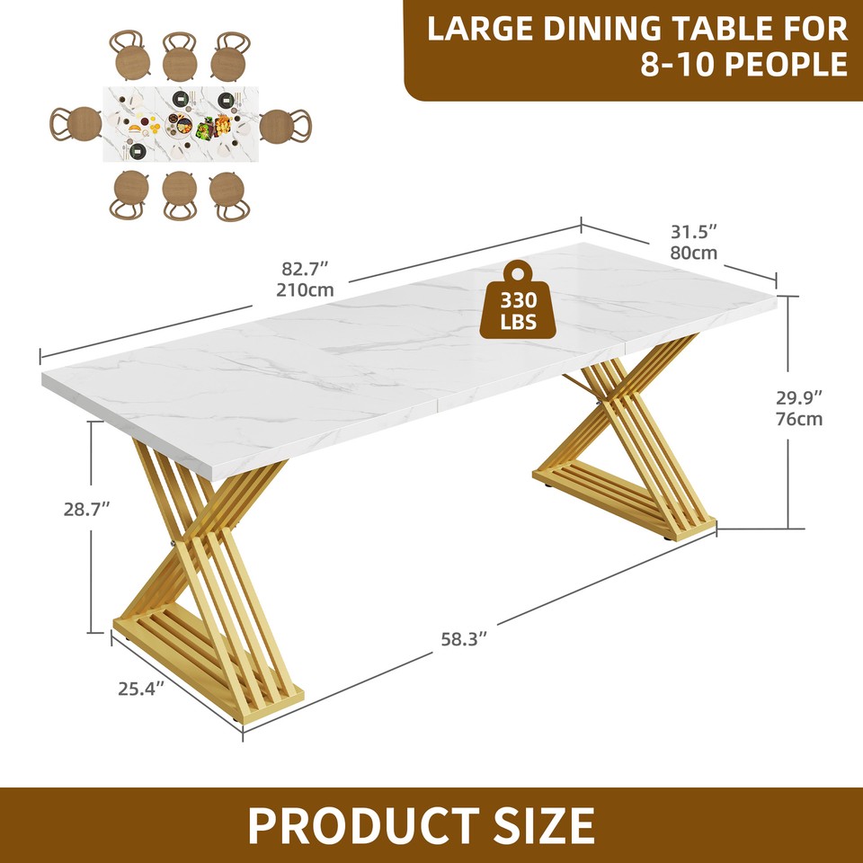 82.7" Large Rectangular Kitchen Table Modern Dining Room Table for 8-10 ...