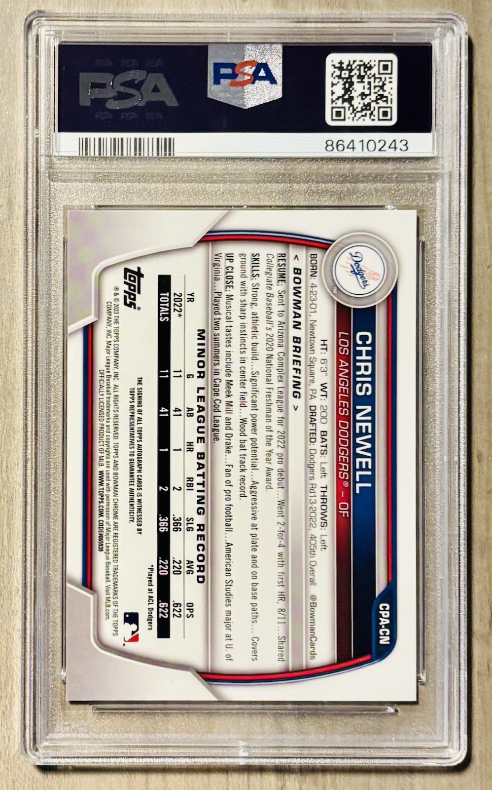 2023 Bowman Chrome - Prospect Autographs Chris Newell #CPA-CN (AU, RC ...