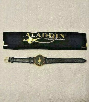 Authentic Vintage Aladdin Resort Casino Gold Tone Watch w/ Fabric Case ...