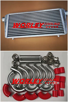 Front Mount Intercooler 600x300x80mm+3" Aluminium Piping + RED Silicone ...