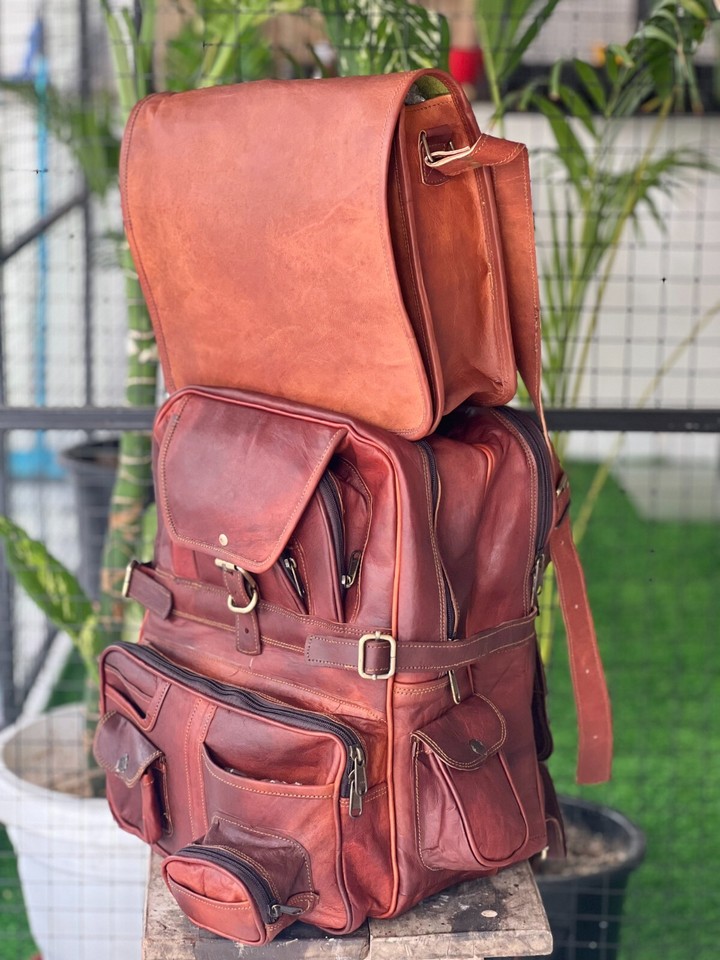 Unisex Leather Backpack Travel Genuine Rucksack Bag Shoulder Free ...