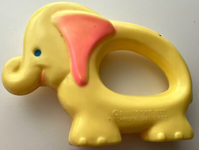 VTG Sanitoy Elephant Rattle Toy 1977 Yellow Pink Baby Rattle ‘70s Zoo ...