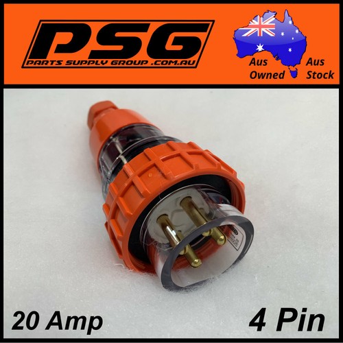 20 AMP 3 Phase 4 Pin Straight Extension Plug Top Industrial Electrical ...