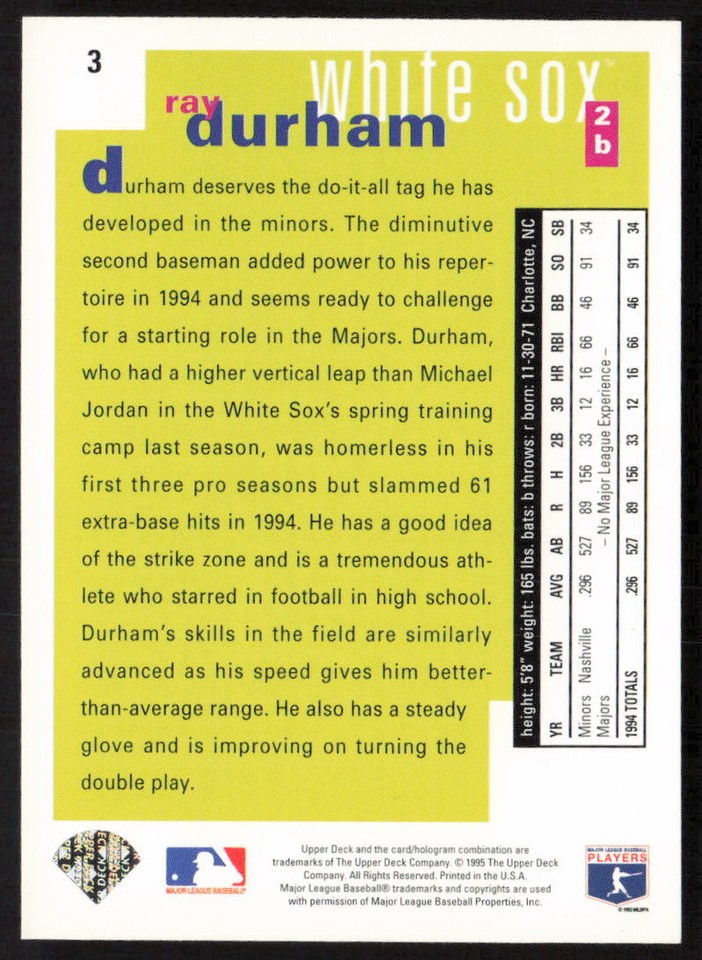 1995 Collector's Choice #3 Ray Durham | eBay
