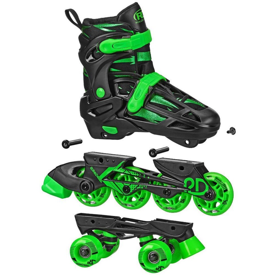 Roller Derby Green Wire Kid Inline-Quad Combo Skates Black/Green 2-12 ...