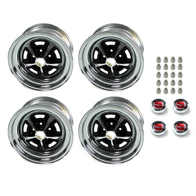 Magnum 500 Wheels Kit with Red Ford Crest Wheel Caps and Lug Nuts 15" X ...