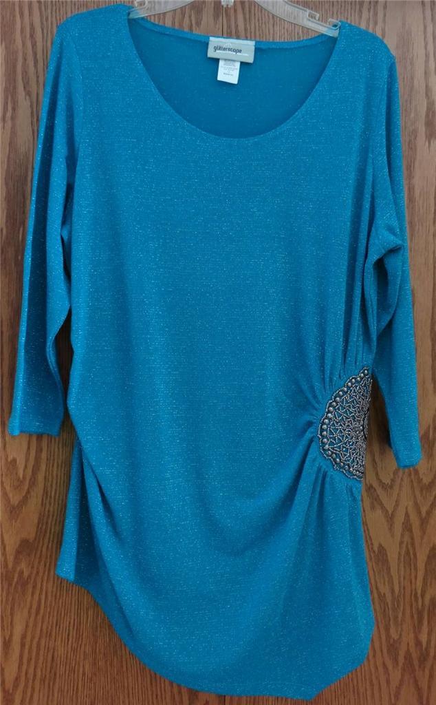 NEW Glitterscape Sweater Knit 3/4 Sleeved Asymmetrical Hem Side ...