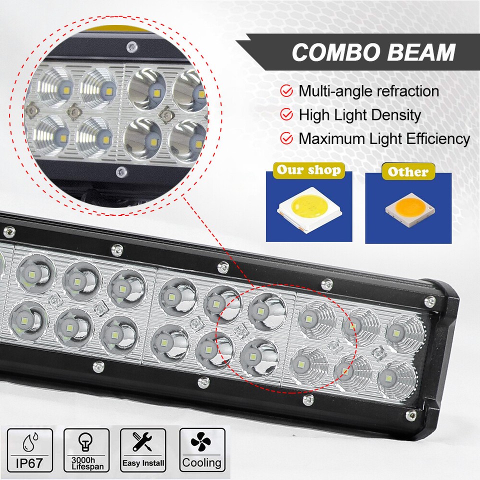 LED Light Bar 20 Inch 126W Spot Flood Combo Light with Wiring Harness 4 ...