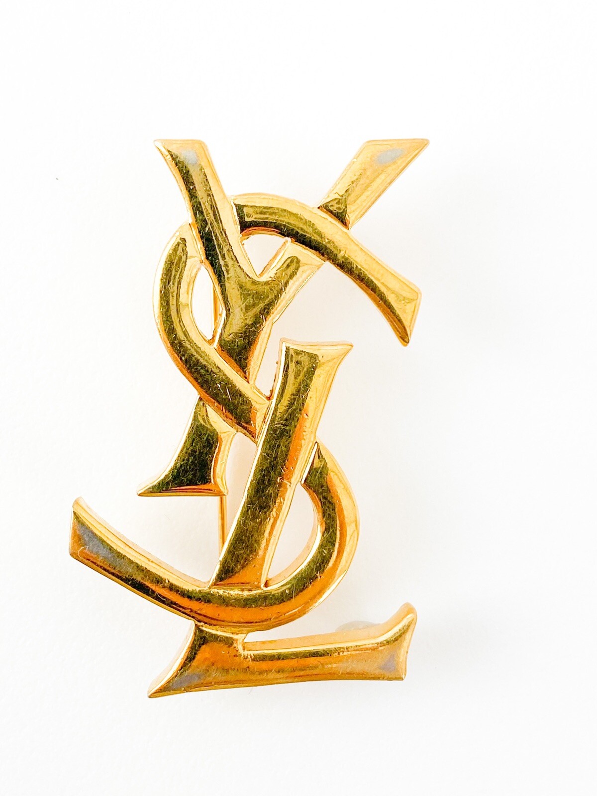 VINTAGE YSL BROOCH PIN YVES SAINT LAURENT GOLD TONE YSL LOGO | eBay