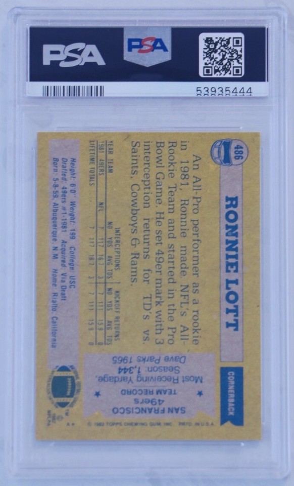 1982 Topps Ronnie Lott All-Pro Rookie RC #486 PSA 4 VG-EX HOF 49ers | eBay