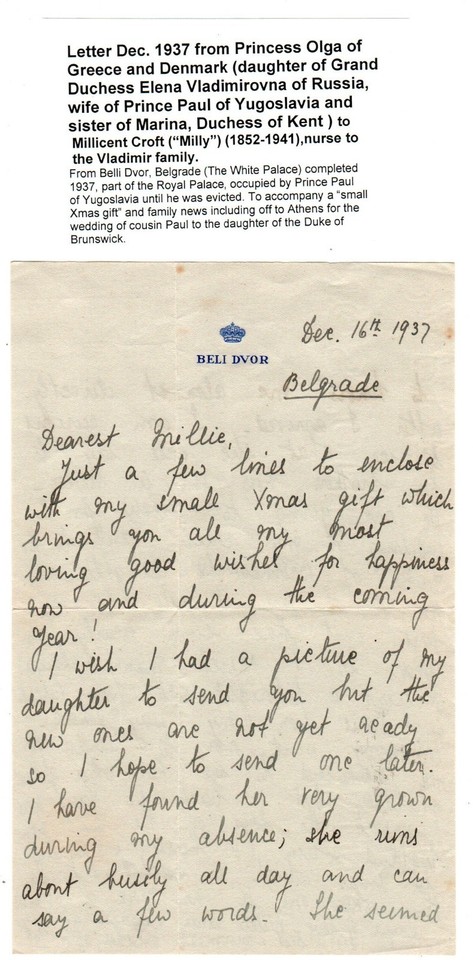*RARE SIGNED by Princess Olga of Greece "OLGA" 1937 LETTER - ROYALTY ...