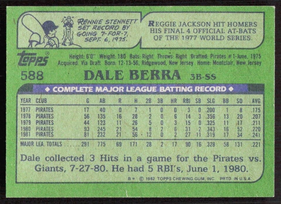 1982 968B Topps DALE BERRA New York Yankees/New York Mets #588 | eBay