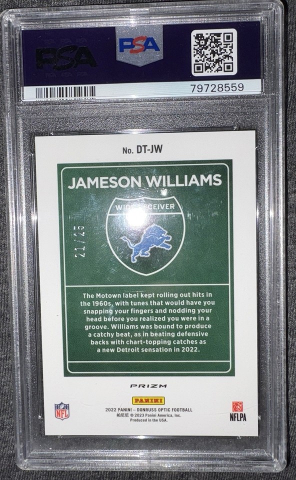 2022 Donruss Optic Jameson Williams RC Downtown Black Pandora /25 PSA ...